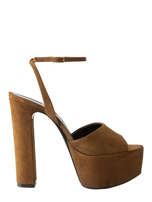 Saint Laurent Jodie Suede Platform Sandals - Brown