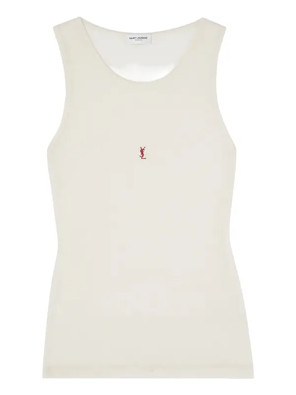 Saint Laurent Cassandre Embroidered Wool Tank - Neutrals
