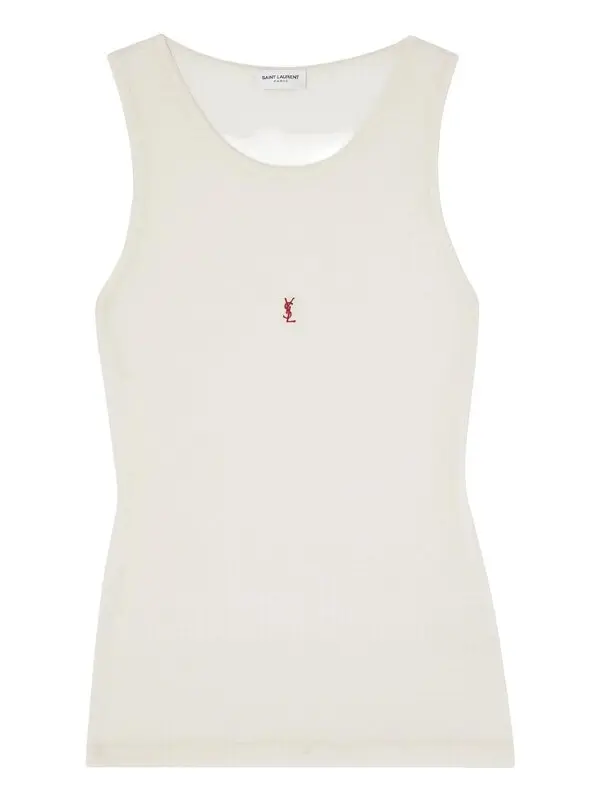 Saint Laurent Cassandre Embroidered Wool Tank - Neutrals