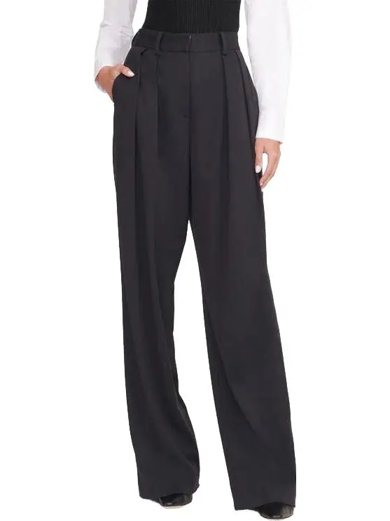 Staud Luisa Pleated Wide Leg Trousers - Black