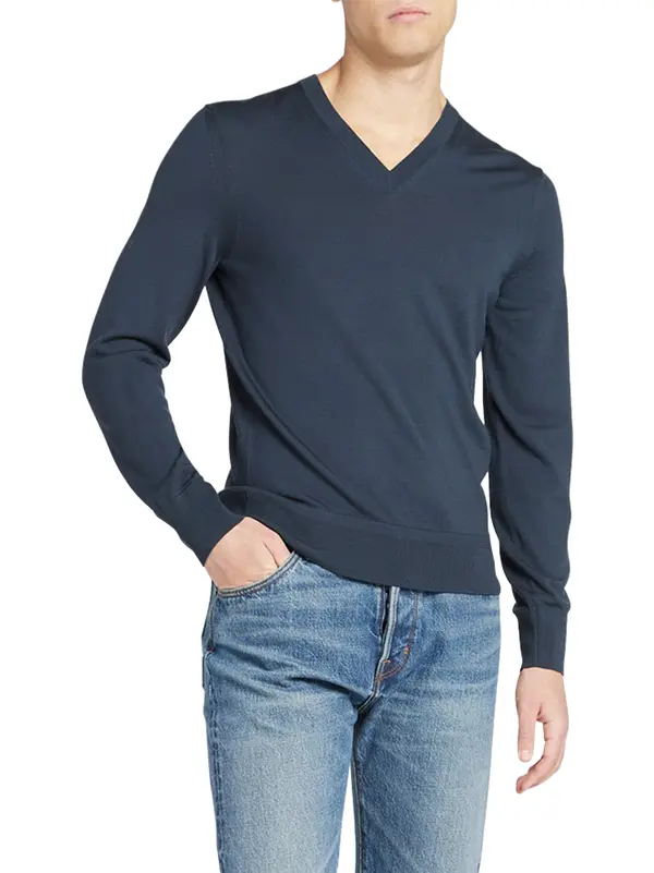 TOM FORD Merino Wool V-neck Sweater - Navy