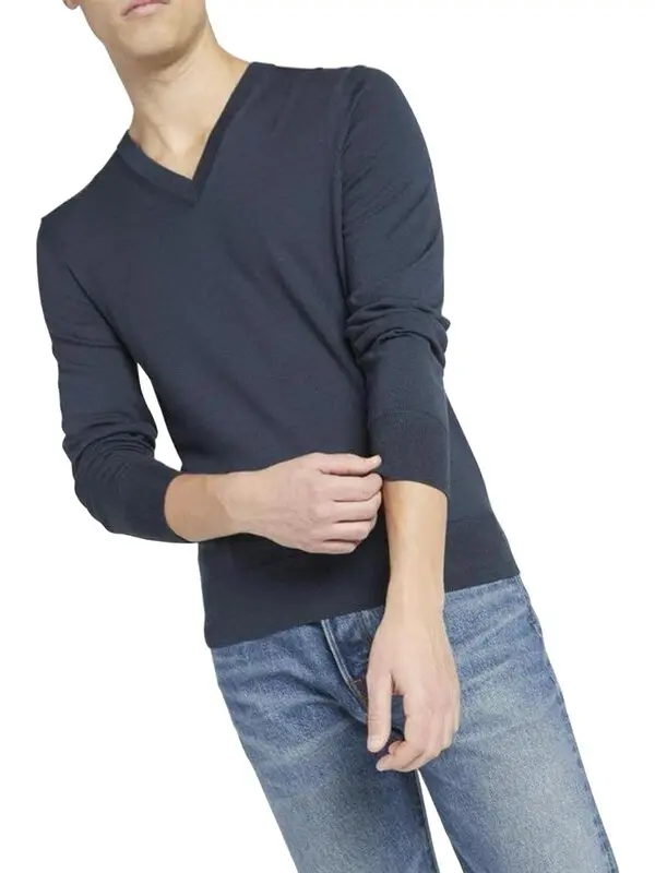 TOM FORD Merino Wool V-neck Sweater - Navy
