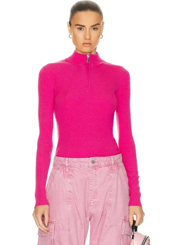 Moncler Zip Up Turtleneck Top - Fuchsia