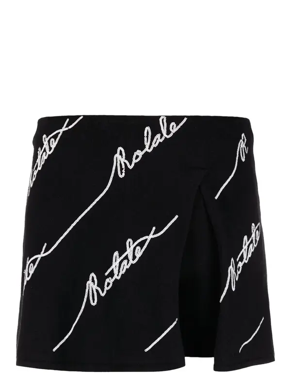 ROTATE BY BIRGER CHRISTENSEN Logo-embellished Knitted Miniskirt - Black