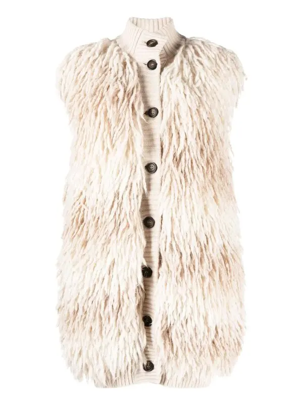 Brunello Cucinelli Fringed Knit Vest - Neutrals