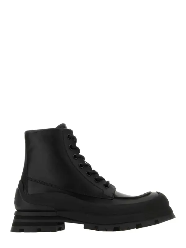 Alexander McQueen Logo-embossed Leather Combat Boots - Black