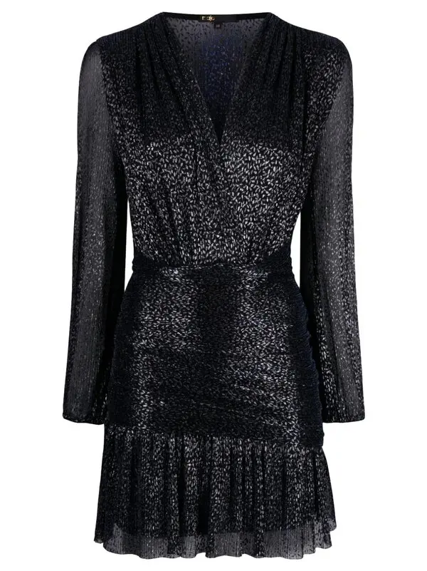 Maje V-neck Long Sleeve Draped Metallic Mini Dress - Blue