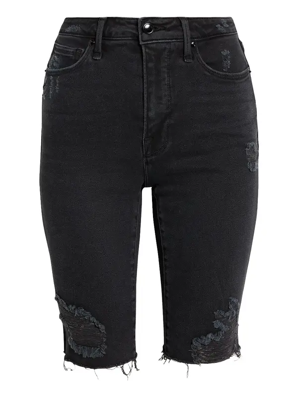 Good American Distressed Bermuda Denim Shorts - Black