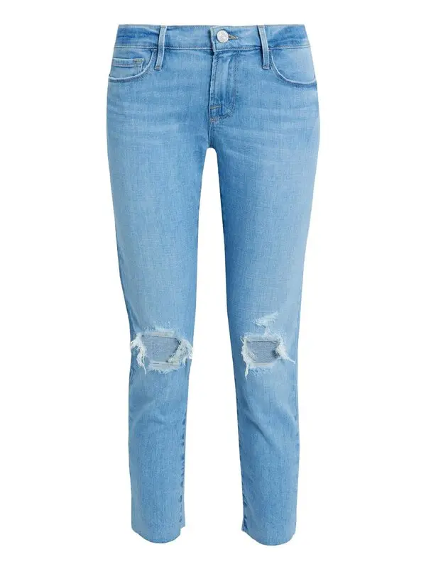 FRAME Distressed Straight-leg Jeans - Mid Denim