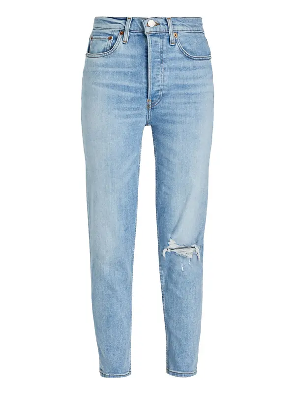RE/DONE 90s Cropped Distressed Slim-leg Jeans - Light Denim
