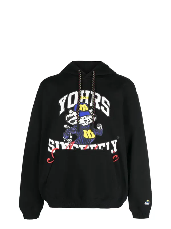 MSGM Graphic-print Cotton Hoodie - Black