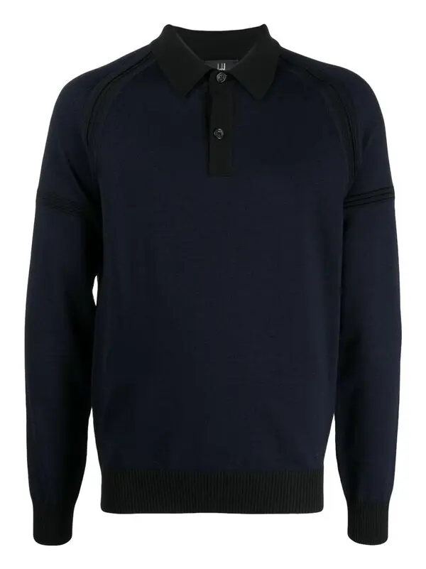 Dunhill Long Raglan-sleeve Wool Polo Shirt - Blue