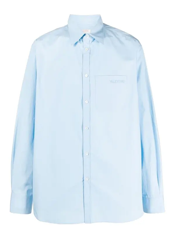 Valentino Garavani Logo-embroidered Cotton Shirt - Blue