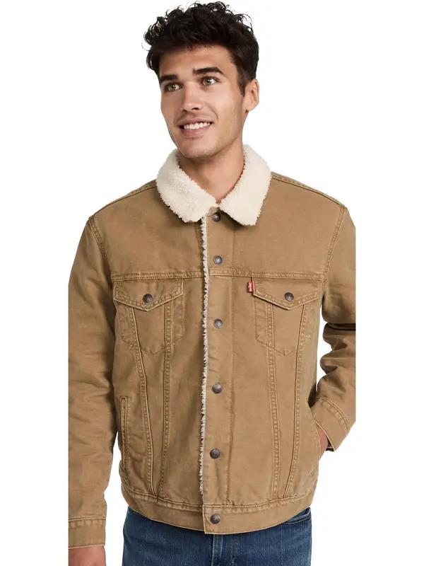 LEVI'S Sherpa Trucker Jacket - Washed Cougar Canvas