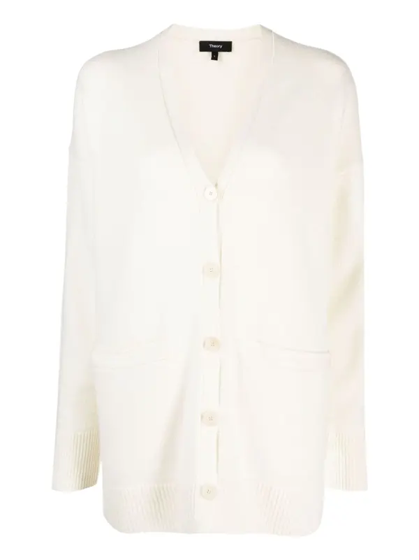 Theory Fine-knit Elbow-patch Cardigan - White