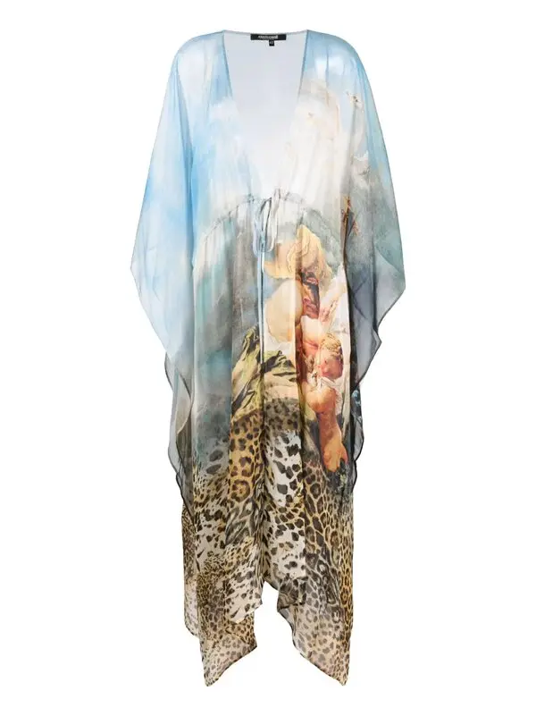 Roberto Cavalli Graphic-print Silk Kaftan - Blue