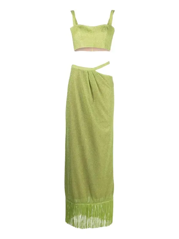 RAYANE BACHA Cut-out Metallic Maxi Dress - Green