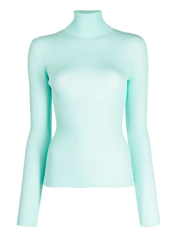 ENFOLD High-neck Long-sleeve Ribbed Top - Green
