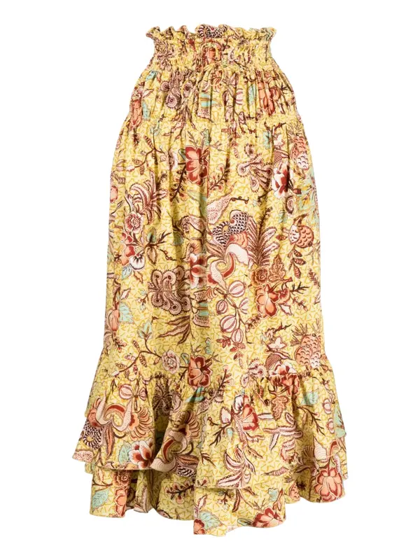 Ulla Johnson Acacia Calla Lily-print Midi Skirt - Yellow