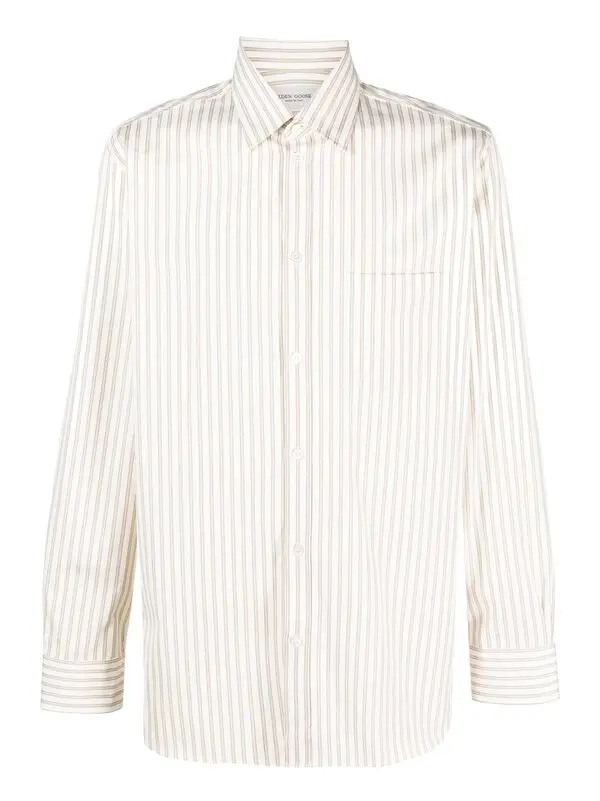 GOLDEN GOOSE Striped Cotton Button-up Shirt - Neutrals