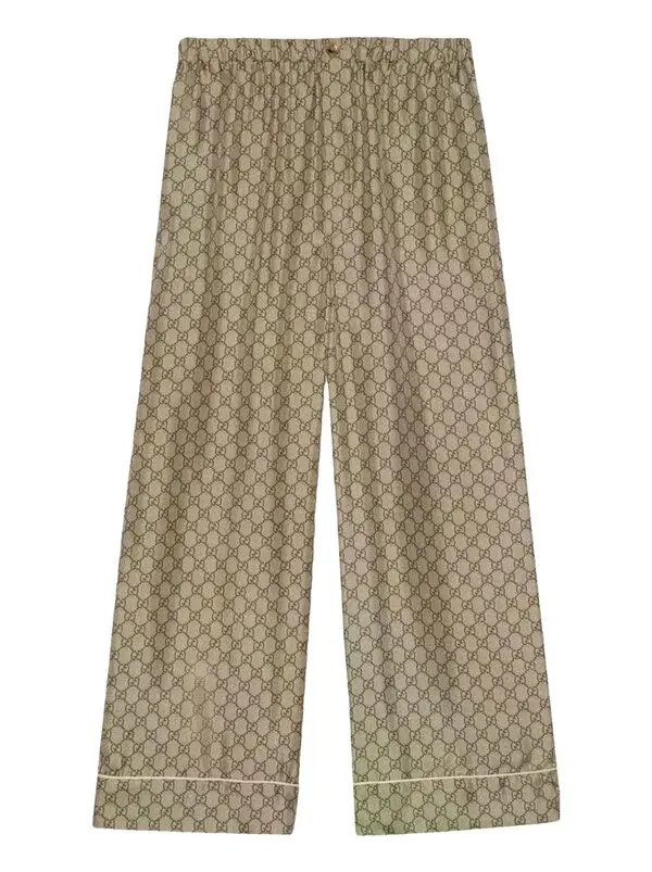 Gucci Gg Supreme Silk Palazzo Trousers - Brown