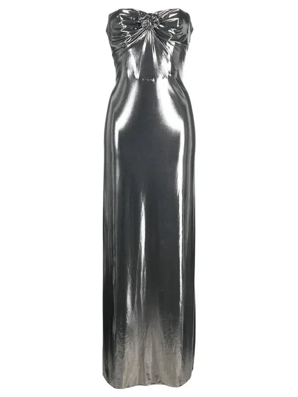 Magda Butrym Strapless Metallic Maxi Dress - Silver