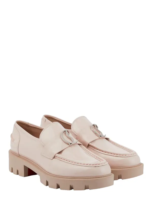 CHRISTIAN LOUBOUTIN Cl Moc Lug Patent Leather Loafers - Beige