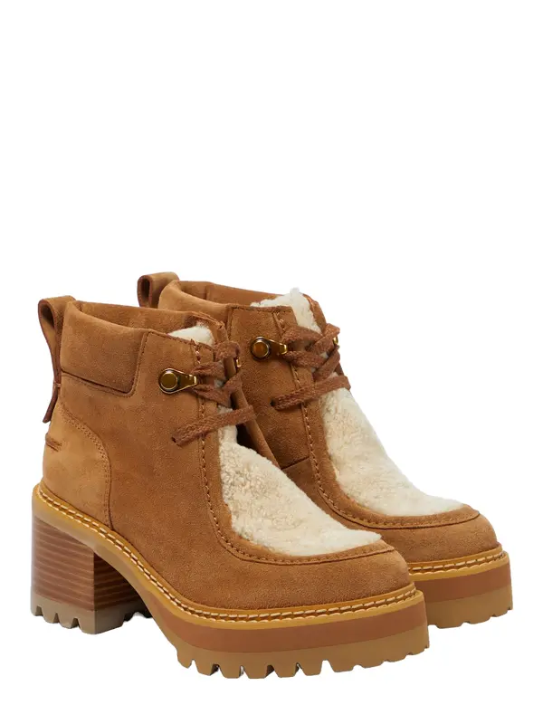 See By Chloé Shearling-trimmed Suede Ankle Boots - Brown