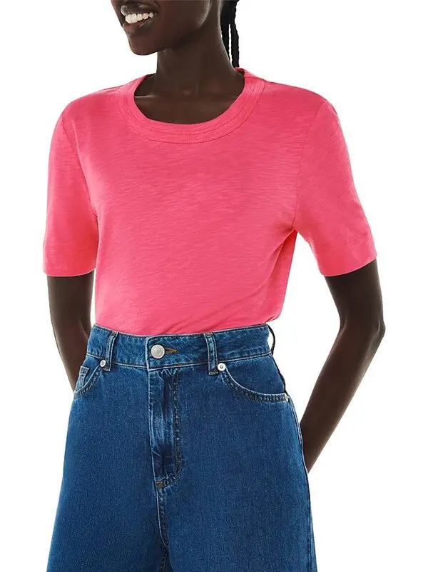Whistles Rosa Cotton Double Trim Tee - Fuchsia