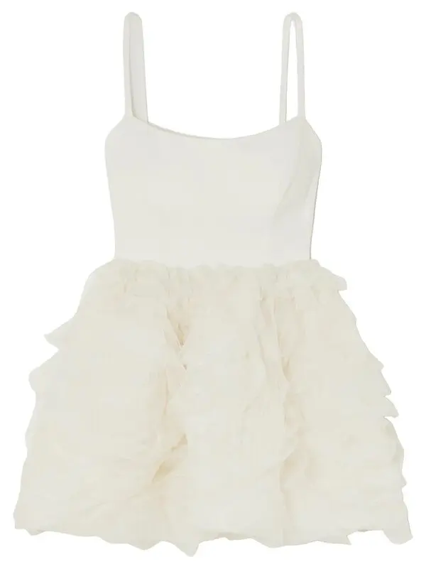 HALFPENNY LONDON Roxy Satin-crepe And Ruffled Organza Mini Dress - White