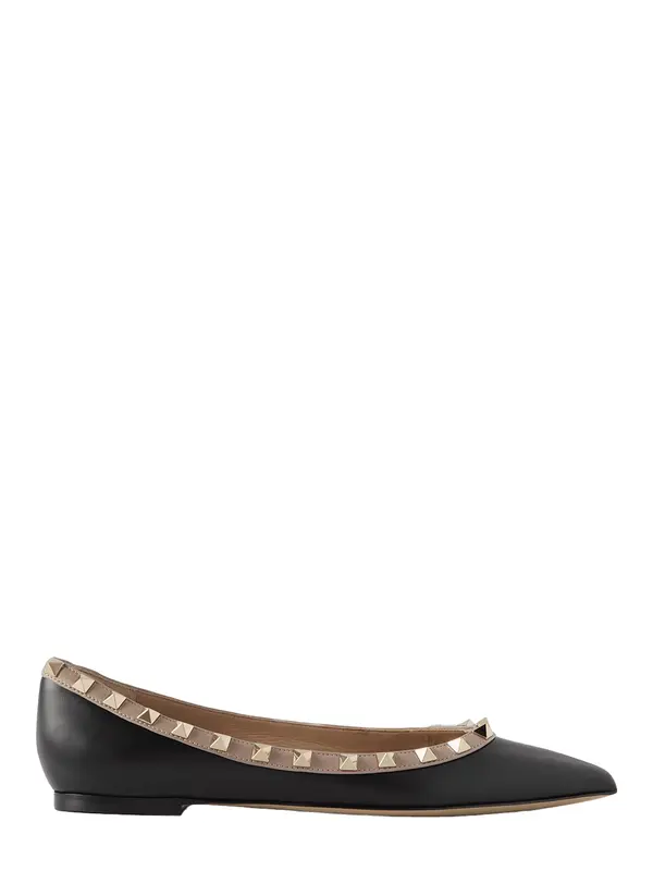 Valentino Garavani Rockstud Leather Point-toe Flats - Black