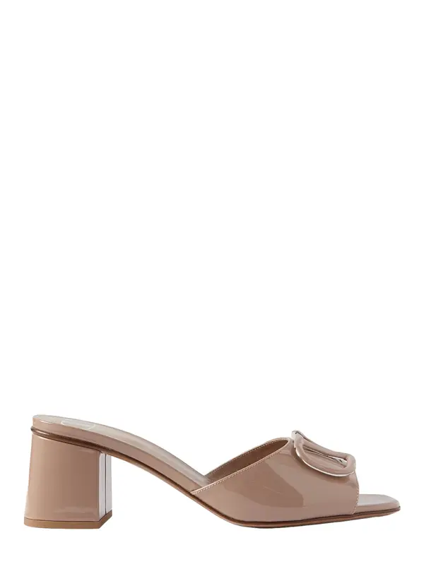 Valentino Garavani Vlogo 60 Embellished Patent-leather Mules - Neutrals