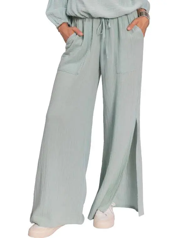 EVERYDAY RITUAL Riley Cotton Gauze Split Hem Pants - Chalcedony