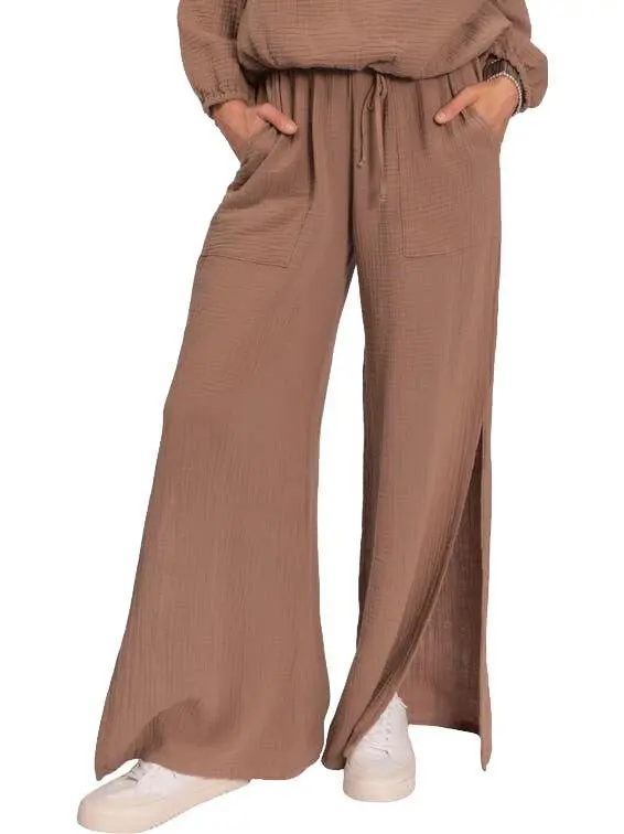 EVERYDAY RITUAL Riley Cotton Gauze Split Hem Pants - Mushroom