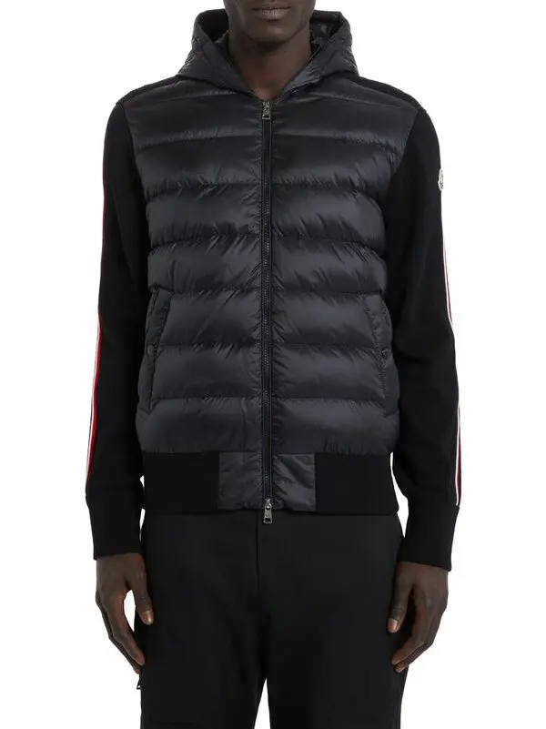 Moncler Quilted Down And Wool Knit Cardigan - Black