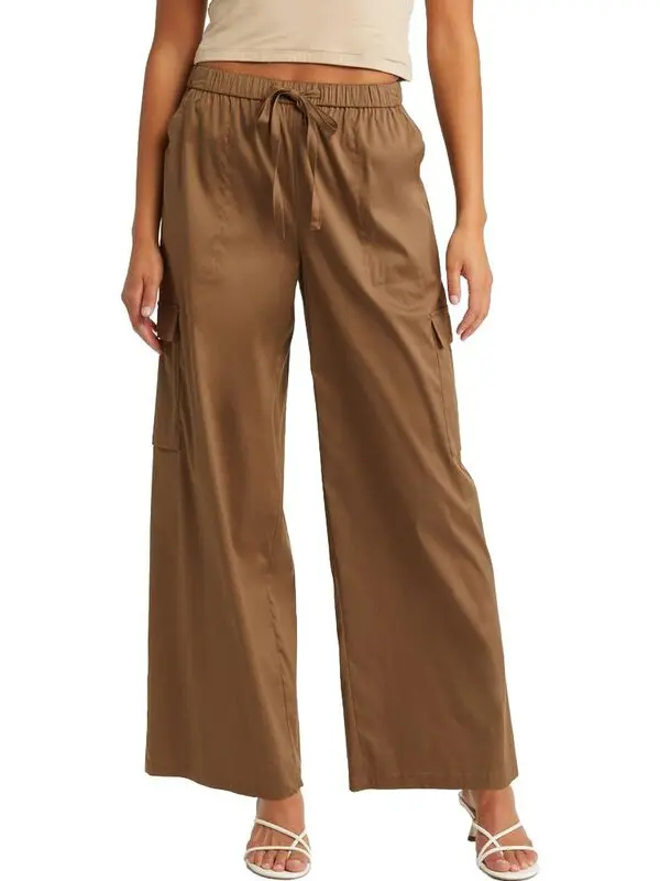 OPEN EDIT Cotton-blend Drawstring Cargo Pants - Brown Teak