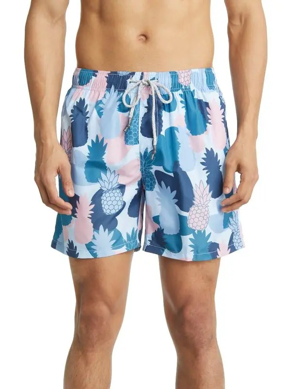 VINTAGE SUMMER Printed Swim Trunks - Lt Blue