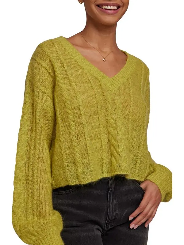 Bella Dahl Cable Stitch Crop Sweater - Golden Chartreuse