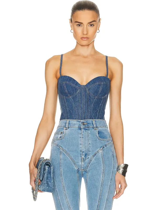 Fleur Du Mal Denim Bustier - Medium Wash Denim