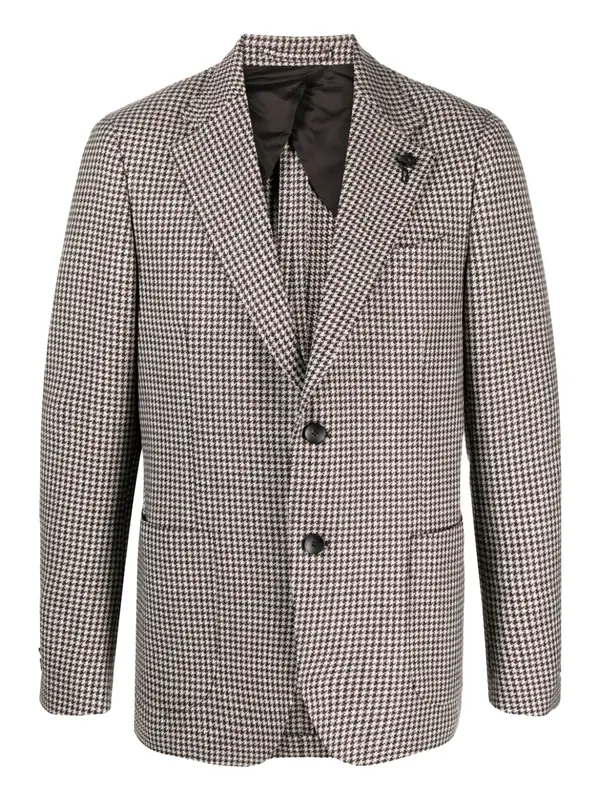 LARDINI Houndstooth Wool Blazer - Grey