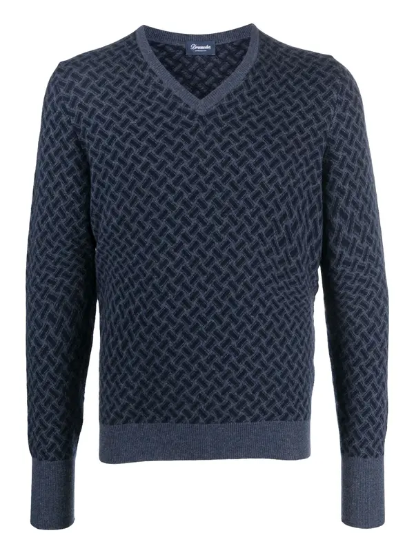 DRUMOHR Biscottino V-neck Cashmere Jumper - Blue