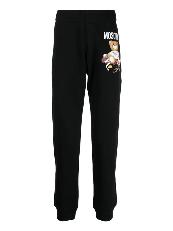 Moschino Cotton Track Pants With Teddy Bear Print - Black