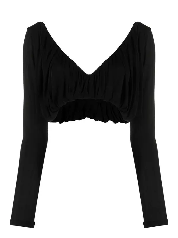 Saint Laurent Gathered Jersey Cropped Top - Black