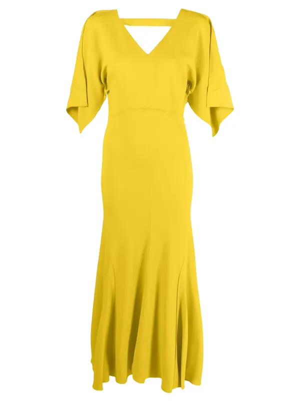 Victoria Beckham Draped-sleeve Midi Dress - Yellow