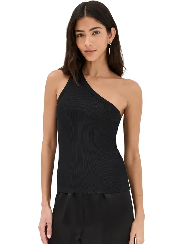 RÓHE Asymmetrical Ribbed Top - Black