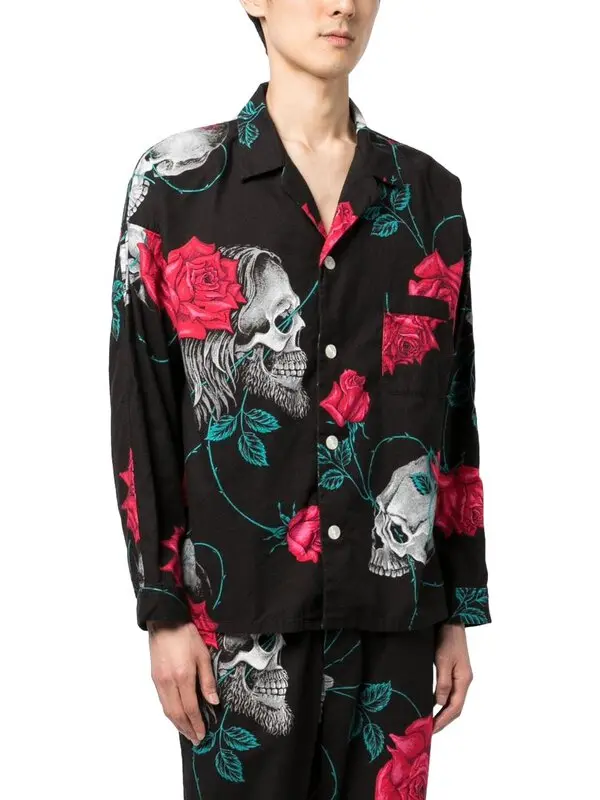 Yohji Yamamoto Wildside Skull-print Cotton Shirt - Black