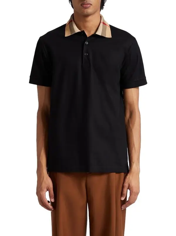 Burberry Cody Check Collar Cotton Piqué Polo - Black