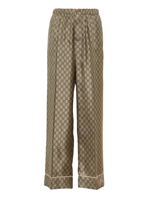 Gucci Gg Supreme Silk Wide-leg Pants - Brown