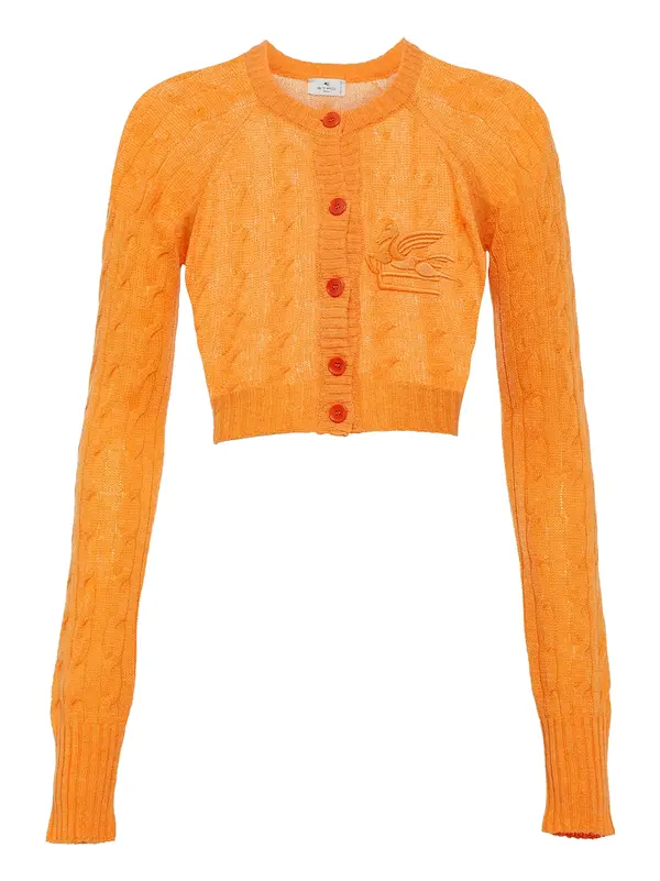 Etro Pegaso Cable-knit Cashmere Cardigan - Orange