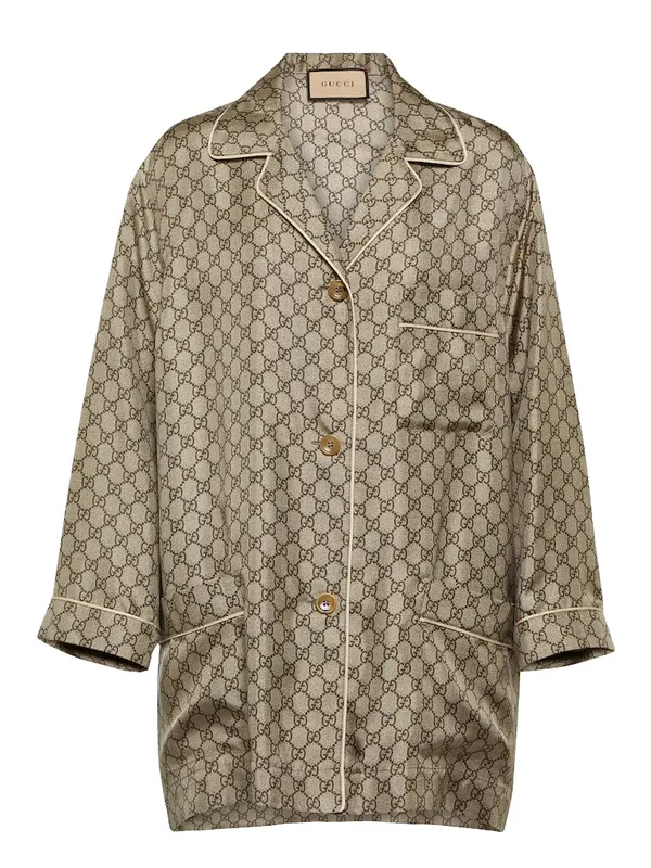 Gucci Gg Supreme Oversized Silk Shirt - Brown